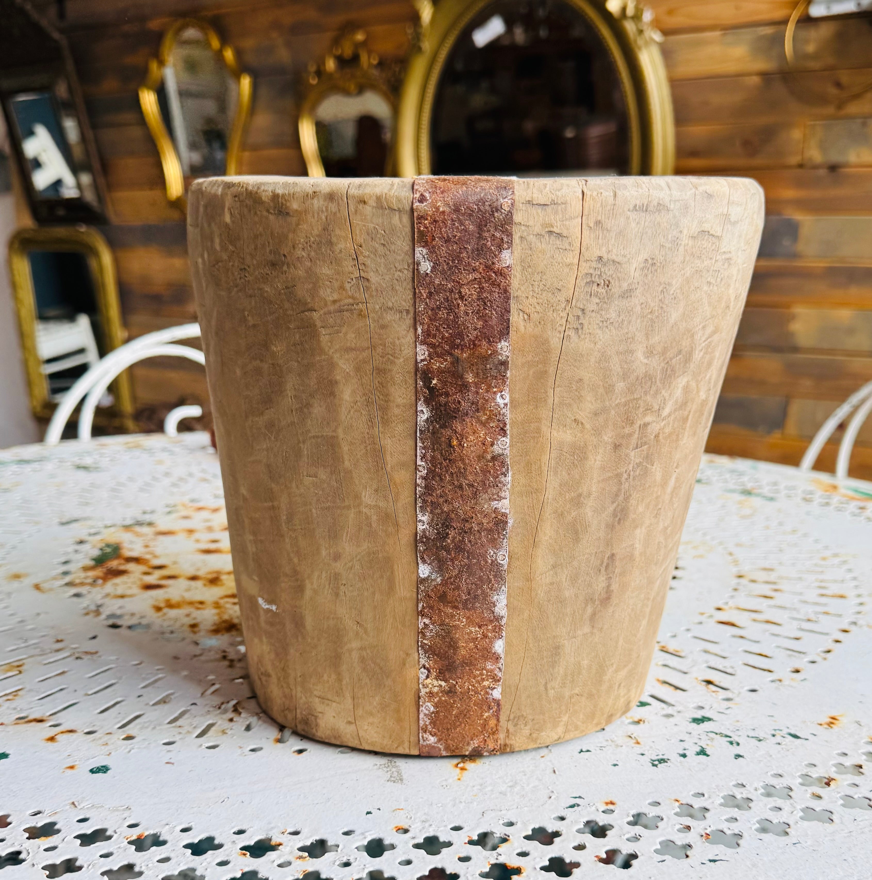 French wooden mortar – Bleu 32 Vintage Marketplace